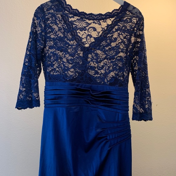 Dresses | Deep Blue Lace Satin Dress | Poshmark